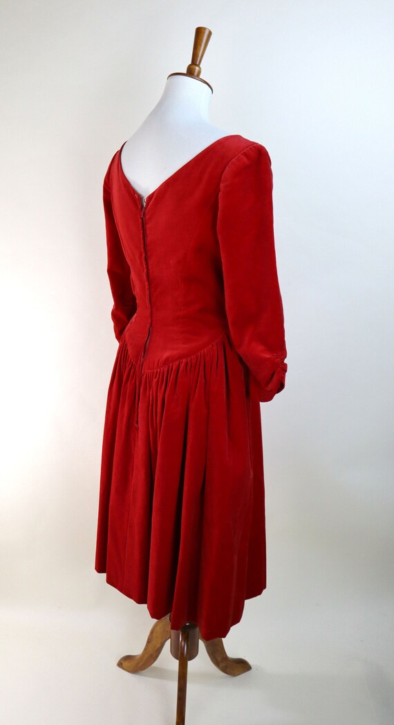 1950's Red Velvet Fit and Flare Cocktail Dress / Gorg… - Gem