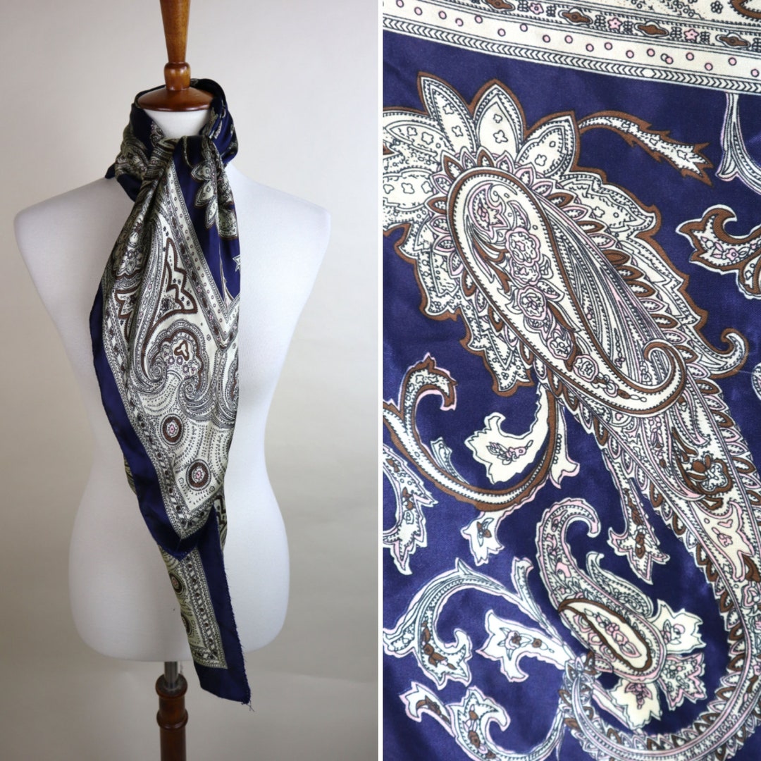 90's Navy Blue Paisley Silky Square Fashion Scarf / 37 X 37 Inches - Etsy