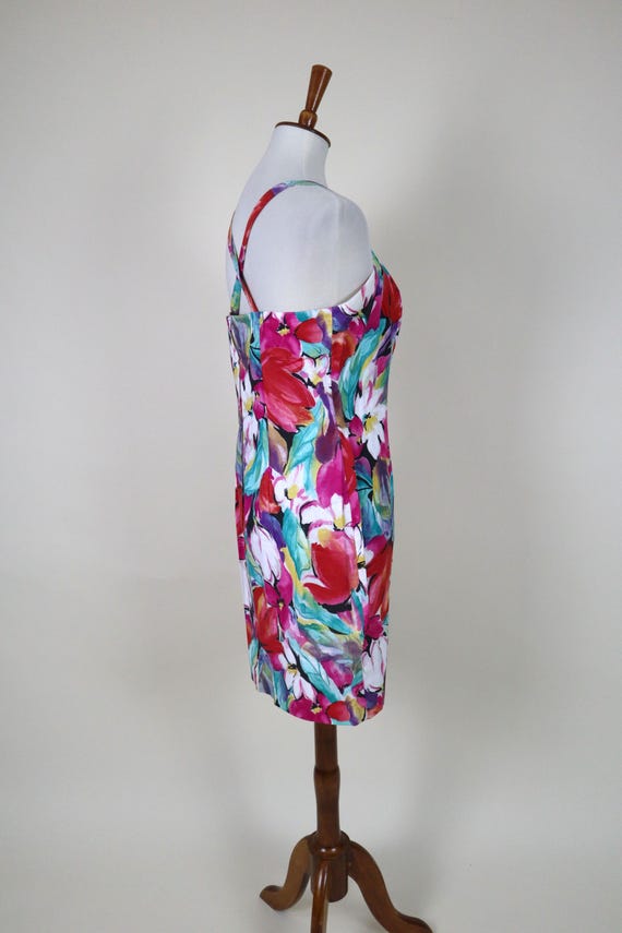 80's Pink Tulip Wiggle Mini Dress / Watercolor Flora… - Gem