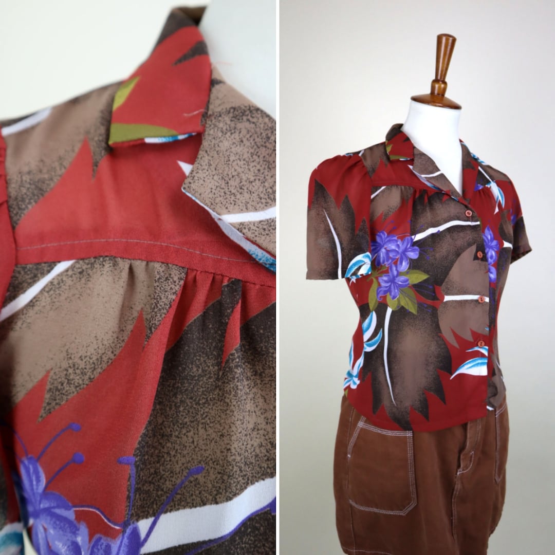 70's Semi Sheer Fall Floral Groovy Blouse / Chiffon Secretary Top ...