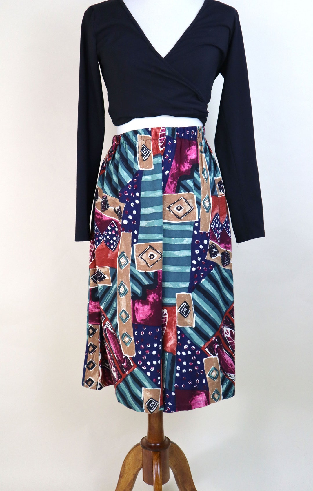 90's Cool Abstract Wacky Loose Fit Goucho Capri Pant's Loose Fit Rayon ...