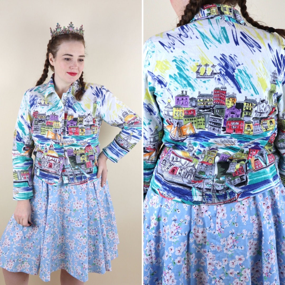 90's Vintage Denim Venice Denim Jacket / Graphic Grand Canal Scene ...