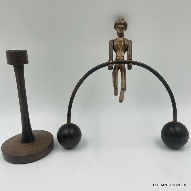 Folk Art Primitive Balancing Man on Base Wood Kinetic Hand Carved ...