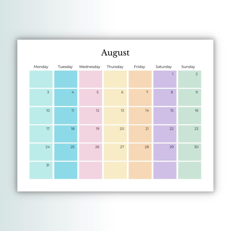 August 2026 Printable Pastel Monthly Calendar | US Letter & DIN A4 ...