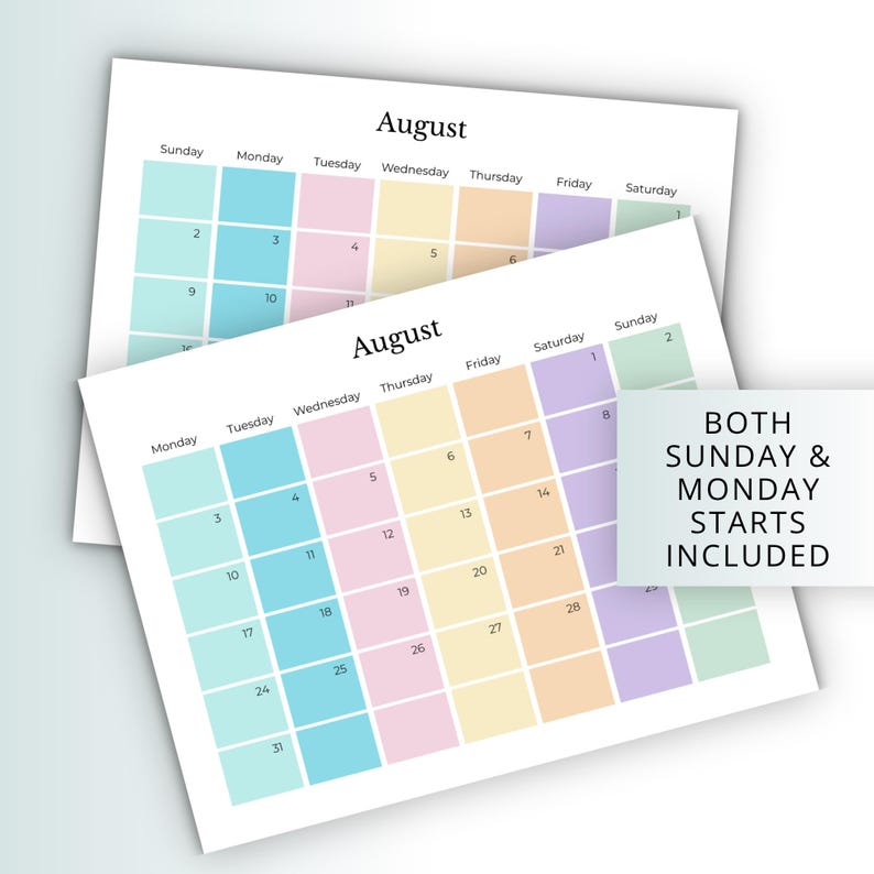 August 2026 Printable Pastel Monthly Calendar | US Letter & DIN A4 ...