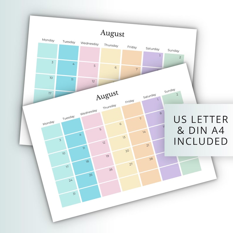 August 2026 Printable Pastel Monthly Calendar | US Letter & DIN A4 ...