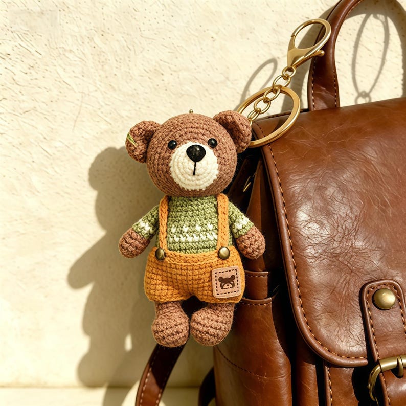 Vintage Bear Mini Amigurumi | Cute Cartoon Keychain | Handmade Backpack ...