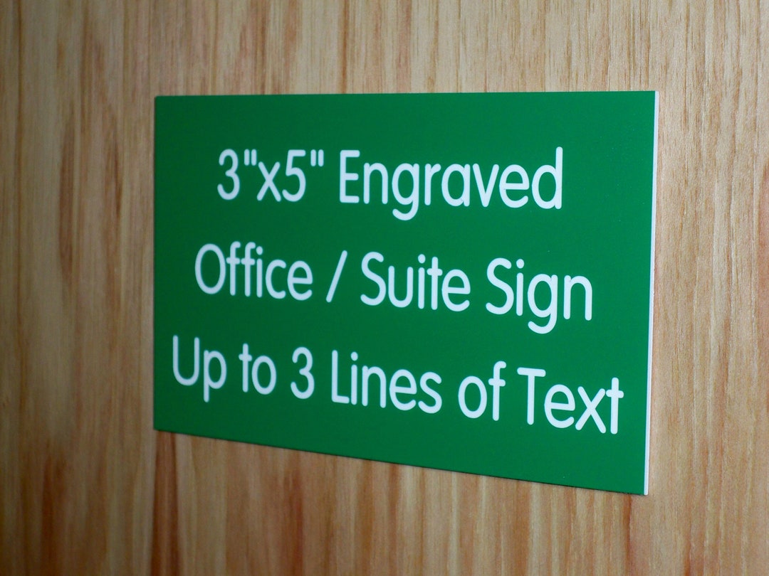 Custom Engraved 3x5-inch Green Office Wall Sign / Small Business Door ...