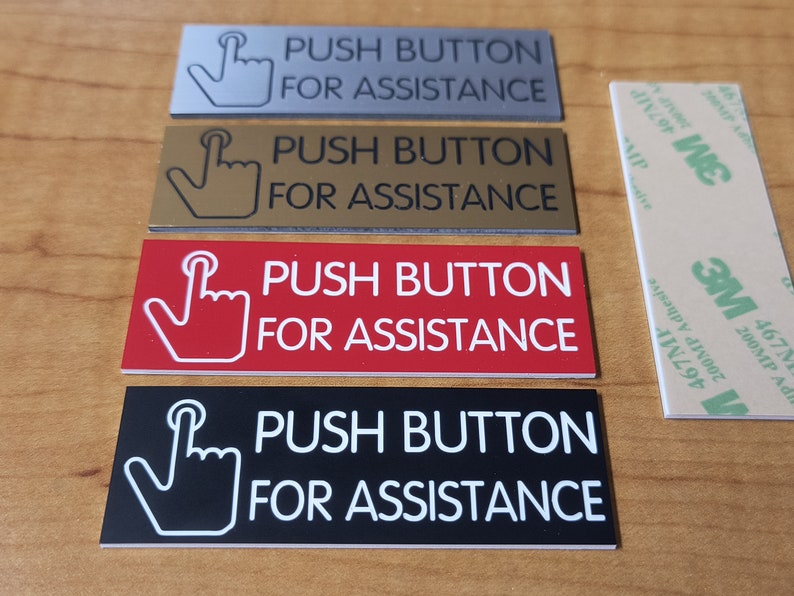 Push Button for Assistance 1x3 Custom Engraved Plaque Plate Sign W ...
