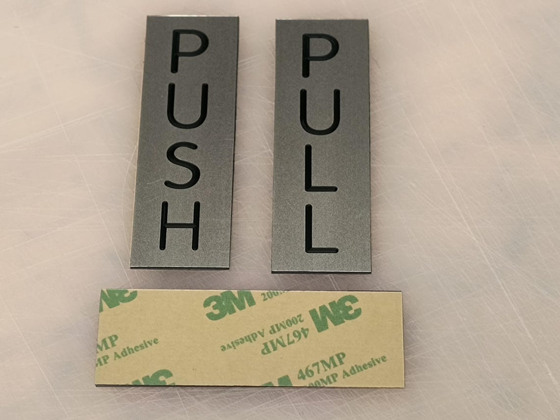 Pair - PUSH and PULL Engraved Vertical Door Plaques Signs With Adhesive ...