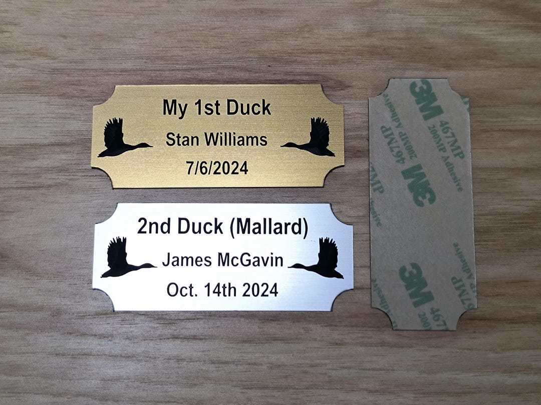Custom Engraved 1.25"x3" Waterfowl Duck Hunting Plaque W/ Adhesive Gold ...