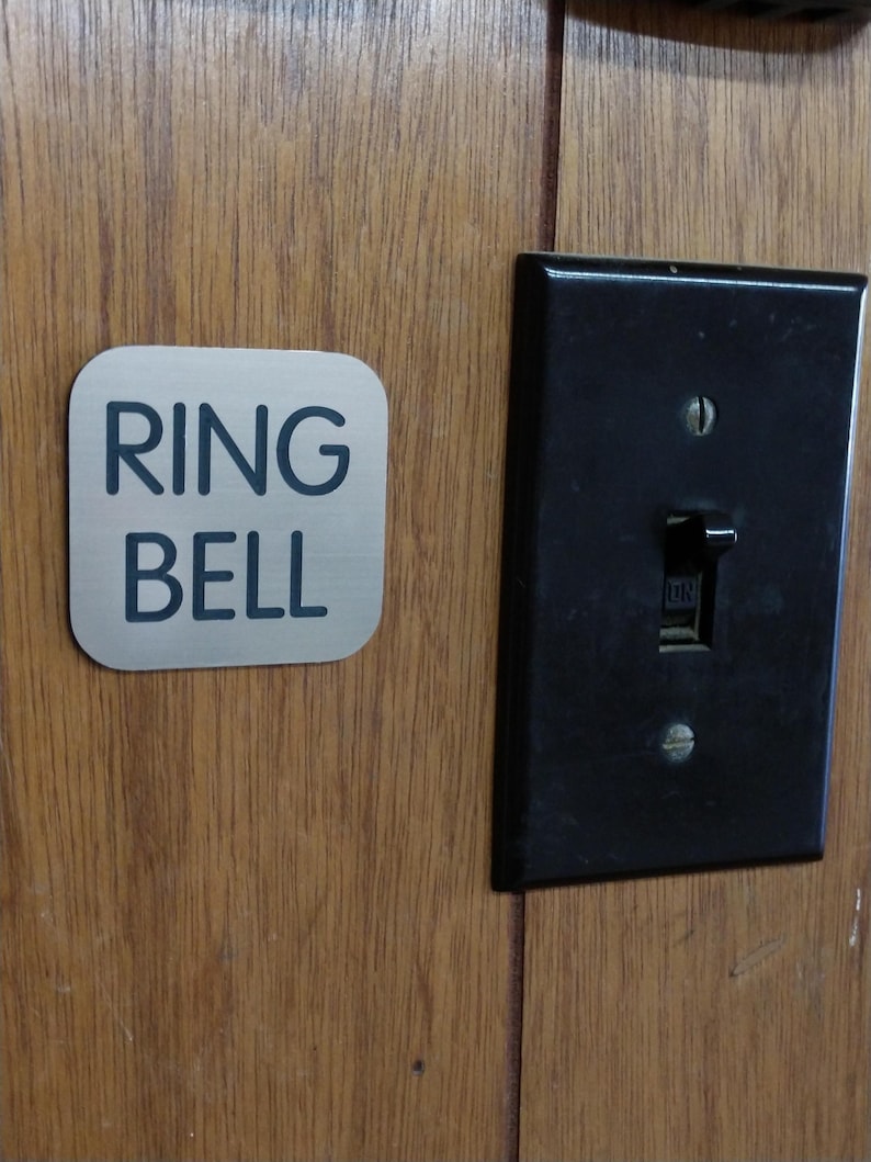 Engraved 2x2 Brushed Silver RING BELL Wall Plate Adhesive Backed Plaque ...