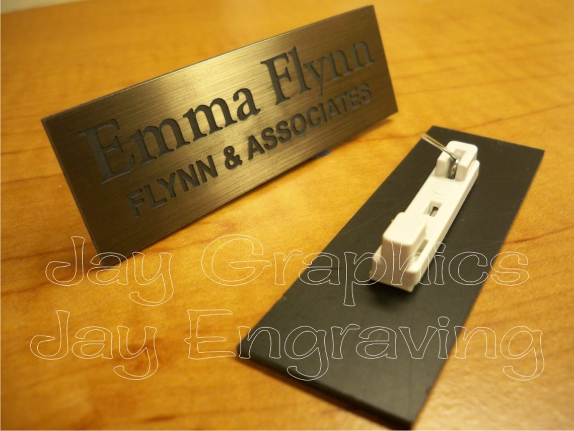 Custom Engraved 1x3 Brushed Bronze Name Tag Badge With Pin - Etsy