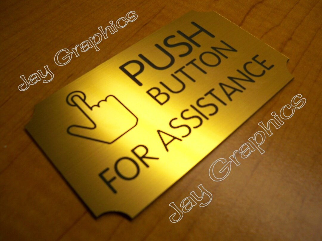 Engraved Push Button for Assistance 3x5 Wall Sign Brushed Gold Home ...