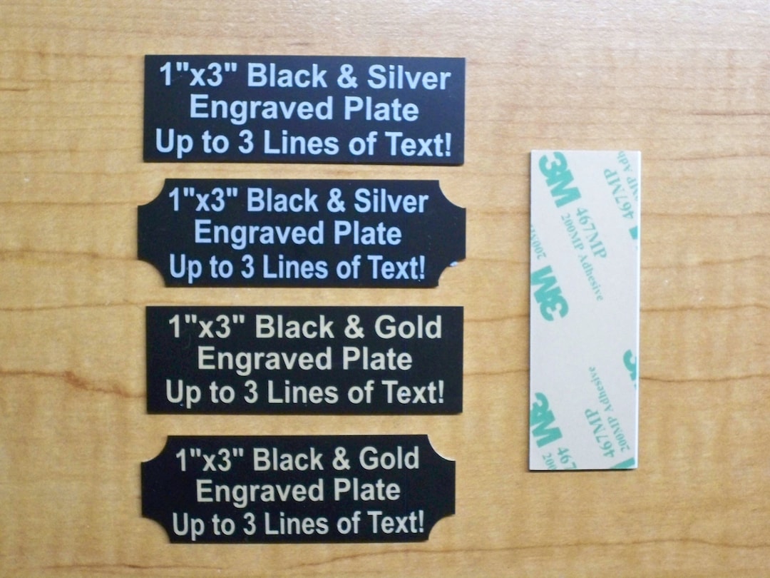 Custom Engraved 1x3 Black Plate W/ Silver or Gold Letters & Adhesive ...