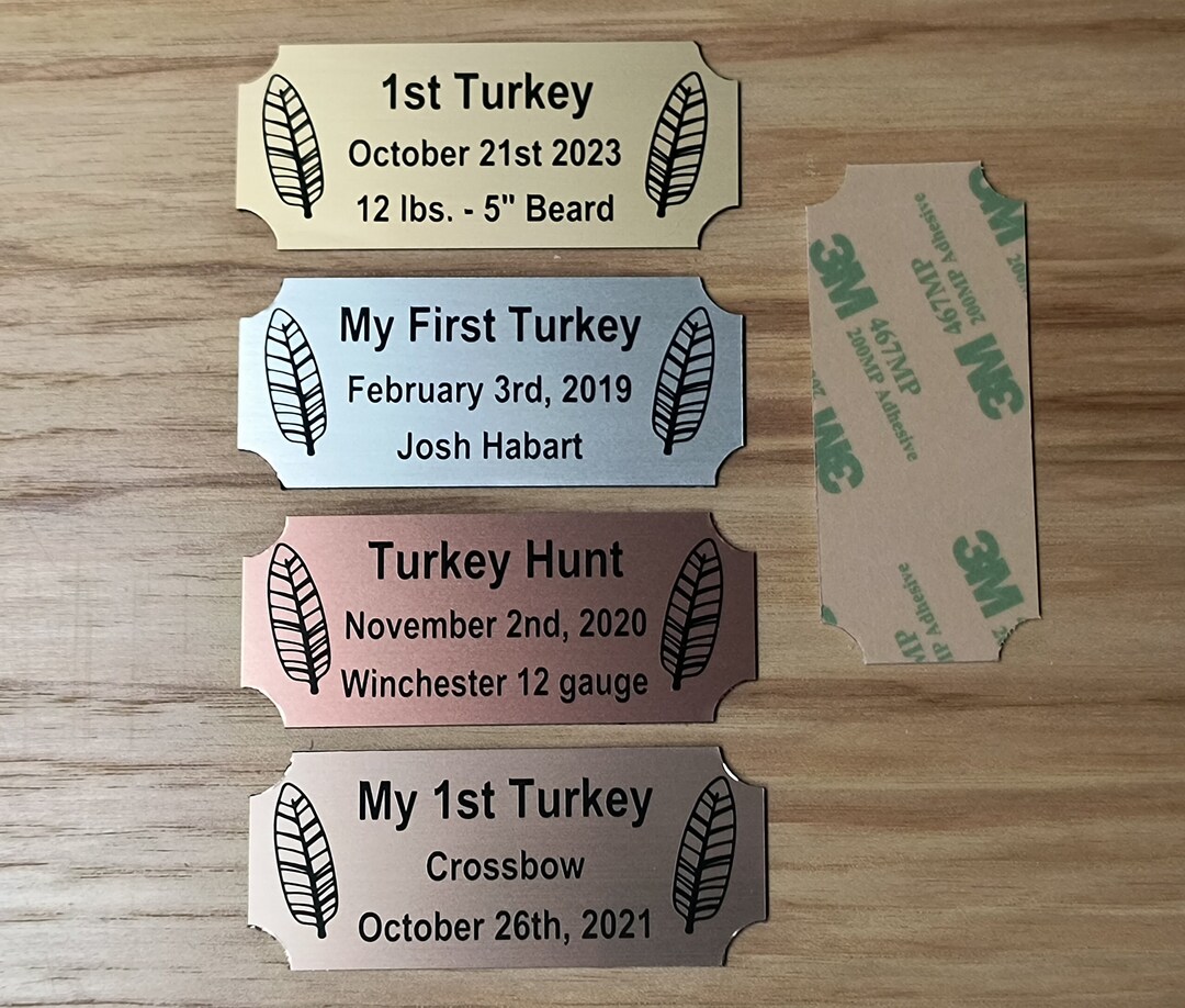 Custom Engraved 1.25"x3" Turkey Plaque With Feathers | Gold Silver Rose ...