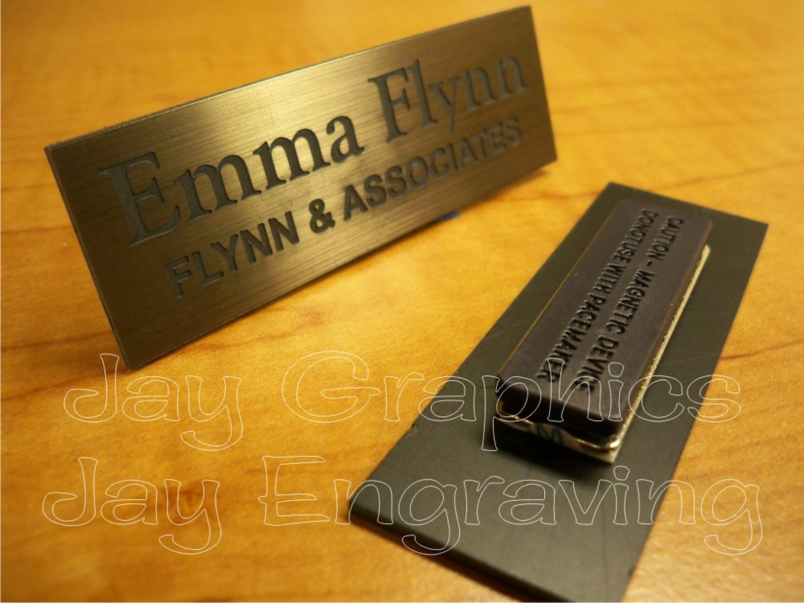Custom Engraved 1x3 Brushed Bronze Name Tag | Badge With Magnet Closure ...