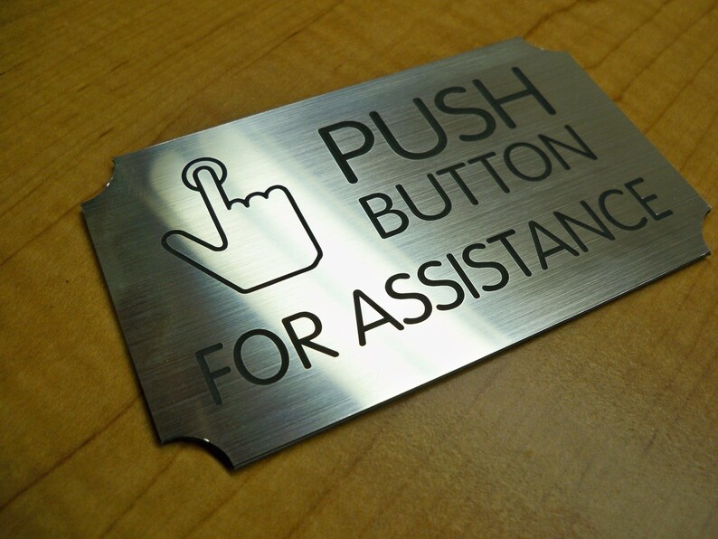 Engraved Push Button for Assistance 3x5 Wall Sign Brushed Silver Home ...