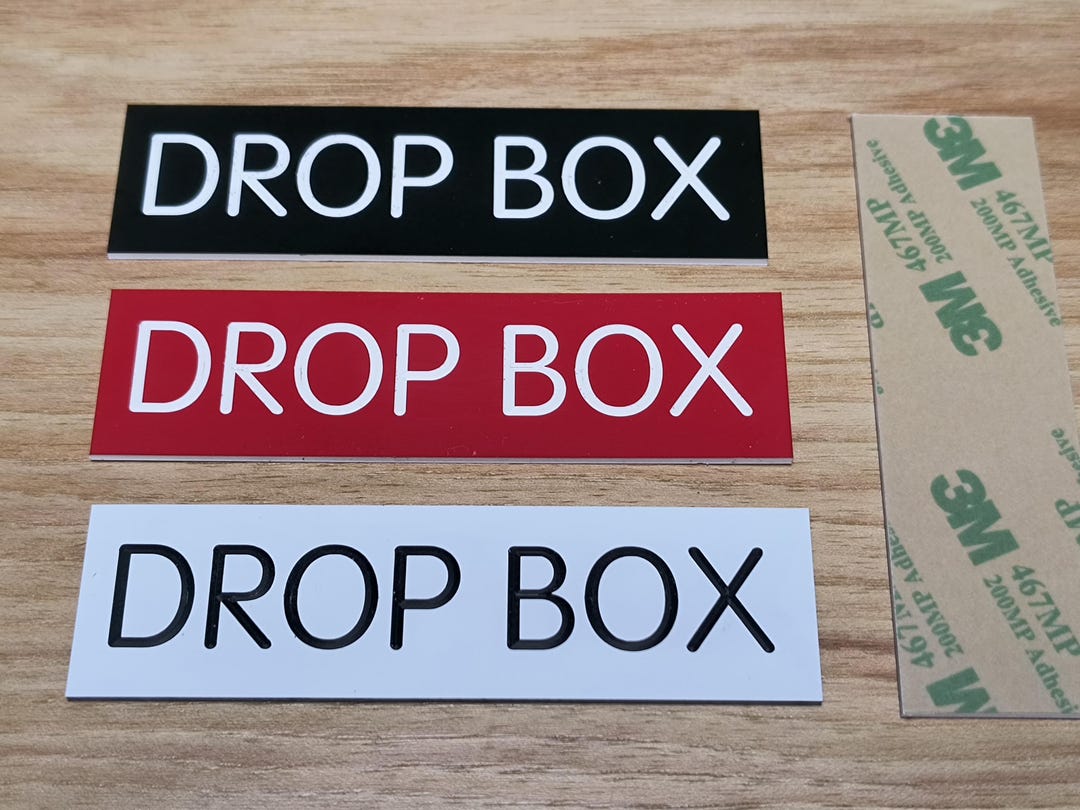 DROP BOX 1" X 3.5" Engraved Plate W/ Adhesive Back / Plaque Sign Label ...