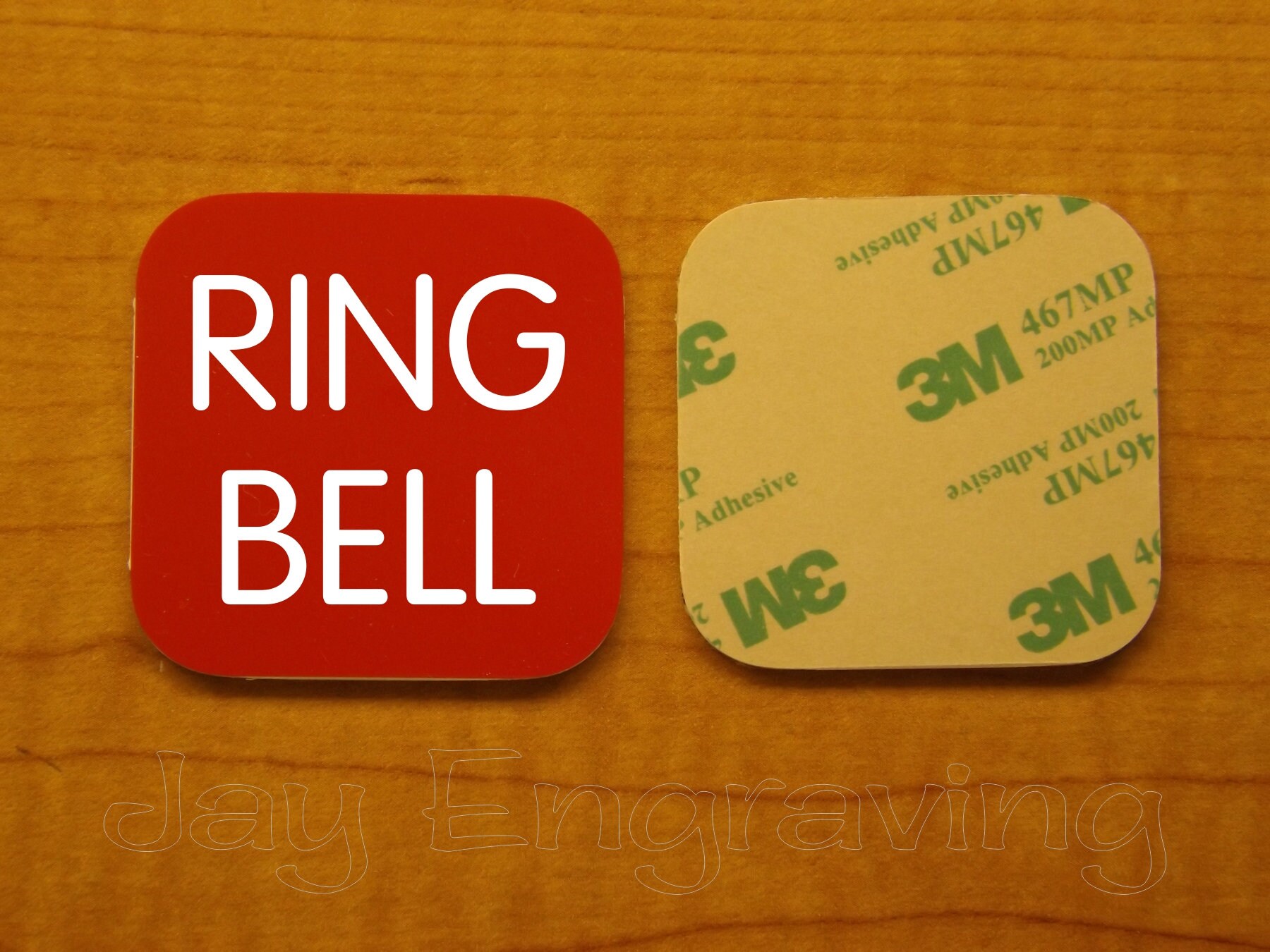 Engraved 2x2 Red RING BELL Wall Plate Adhesive Backed Plaque Sign ...
