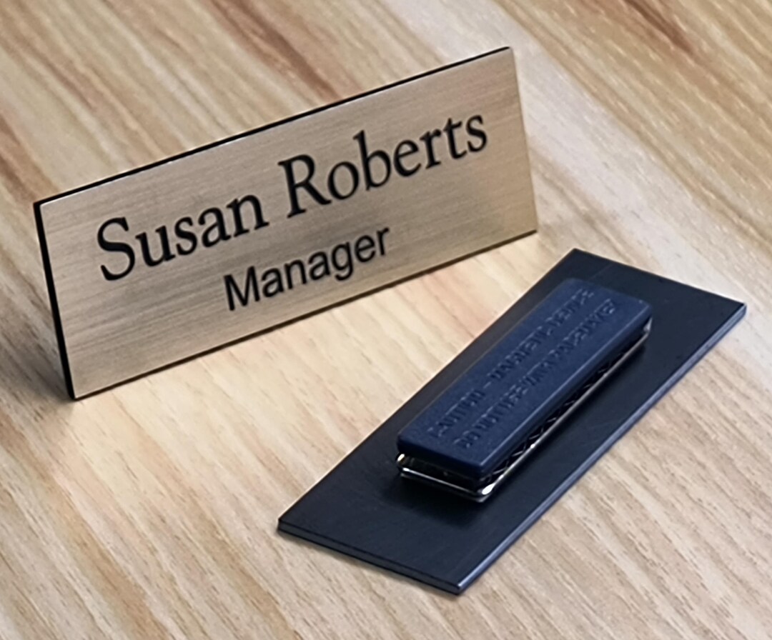 Custom Engraved 1x3 Brushed Gold Finish Name Tag | Badge With Magnetic ...