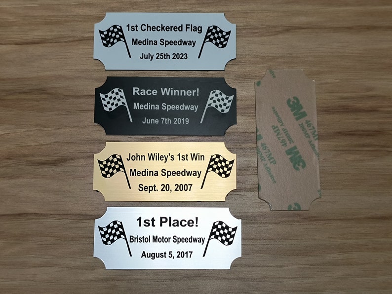 Custom Engraved Checkered Flag 1.25x3 Plaque Plate Sign W/ Adhesive ...