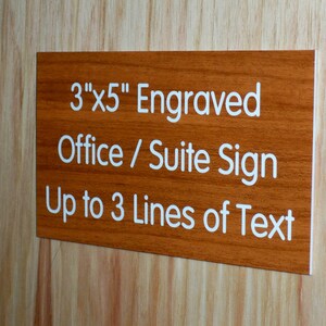 Custom Engraved 3x5 Office Sign | 4 Woodgrain Texture Color Choices ...