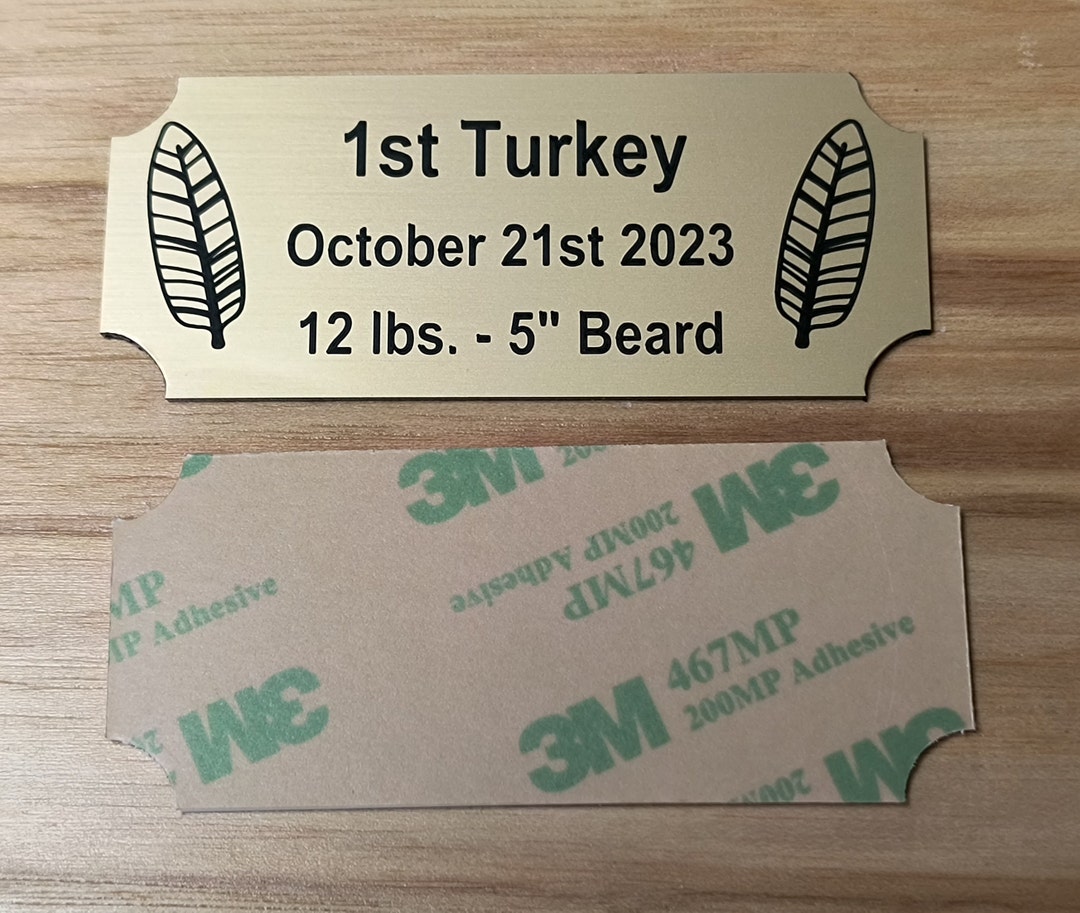 Custom Engraved 1.25x3-inch Brushed Gold Turkey Plaque With Feathers ...