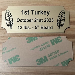 Custom Engraved 1.25x3-inch Brushed Gold Turkey Plaque With Feathers ...