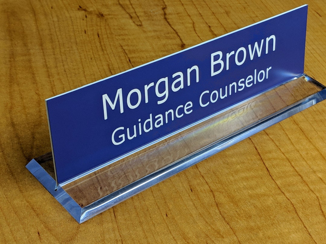 Custom Engraved Purple 2x8 Name Plate With Clear Acrylic Signature Desk ...