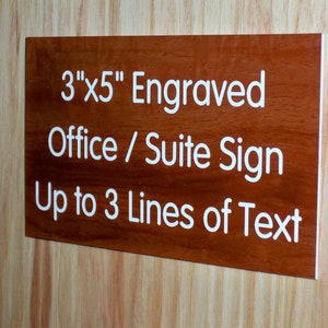 Custom Engraved 3x5 Office Sign | 4 Woodgrain Texture Color Choices ...