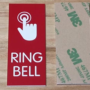 Engraved Vertical RING BELL Red Doorbell Sign With Adhesive Backing 2 ...