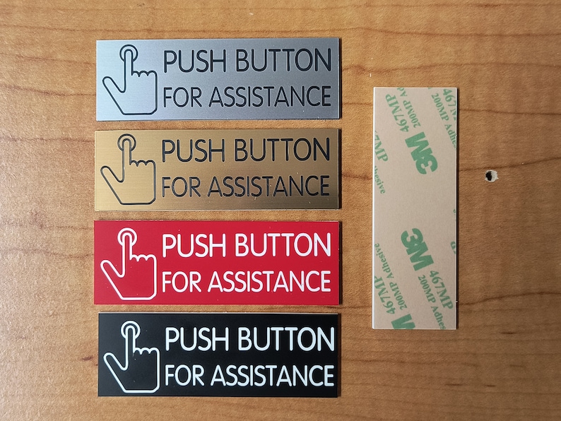 Push Button for Assistance 1x3 Custom Engraved Plaque Plate Sign W ...