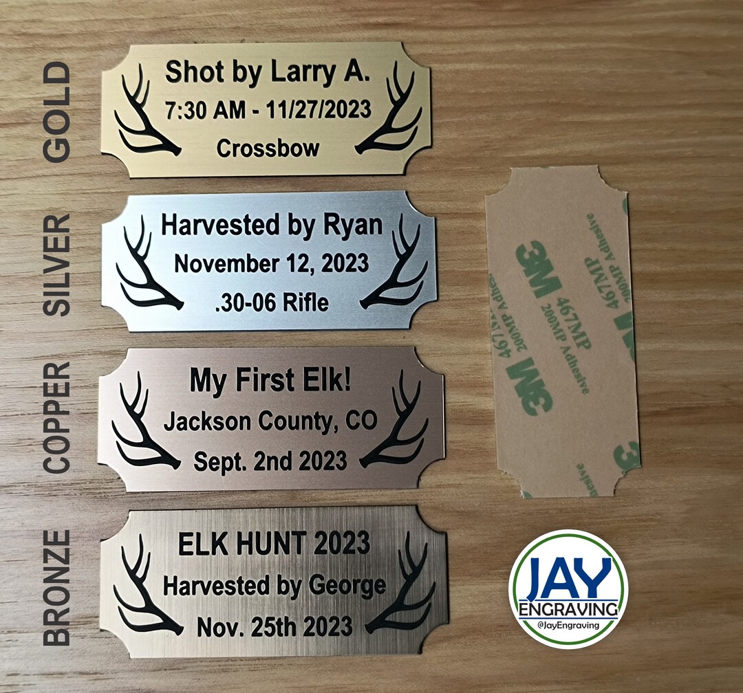 Custom Engraved Elk Plaque 1.25x3-inch Elk Hunting Plate Brushed Gold ...