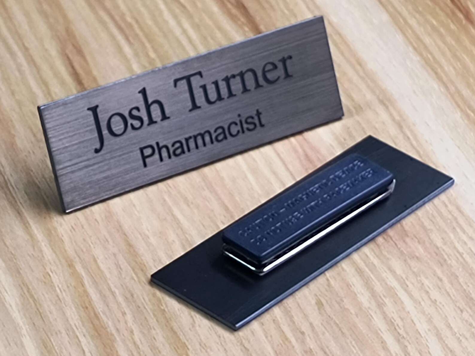 Custom Engraved 1x3 Brushed Bronze Name Tag | Badge With Magnet Closure ...