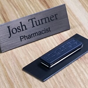 Custom Engraved 1x3 Brushed Bronze Name Tag | Badge With Magnet Closure ...