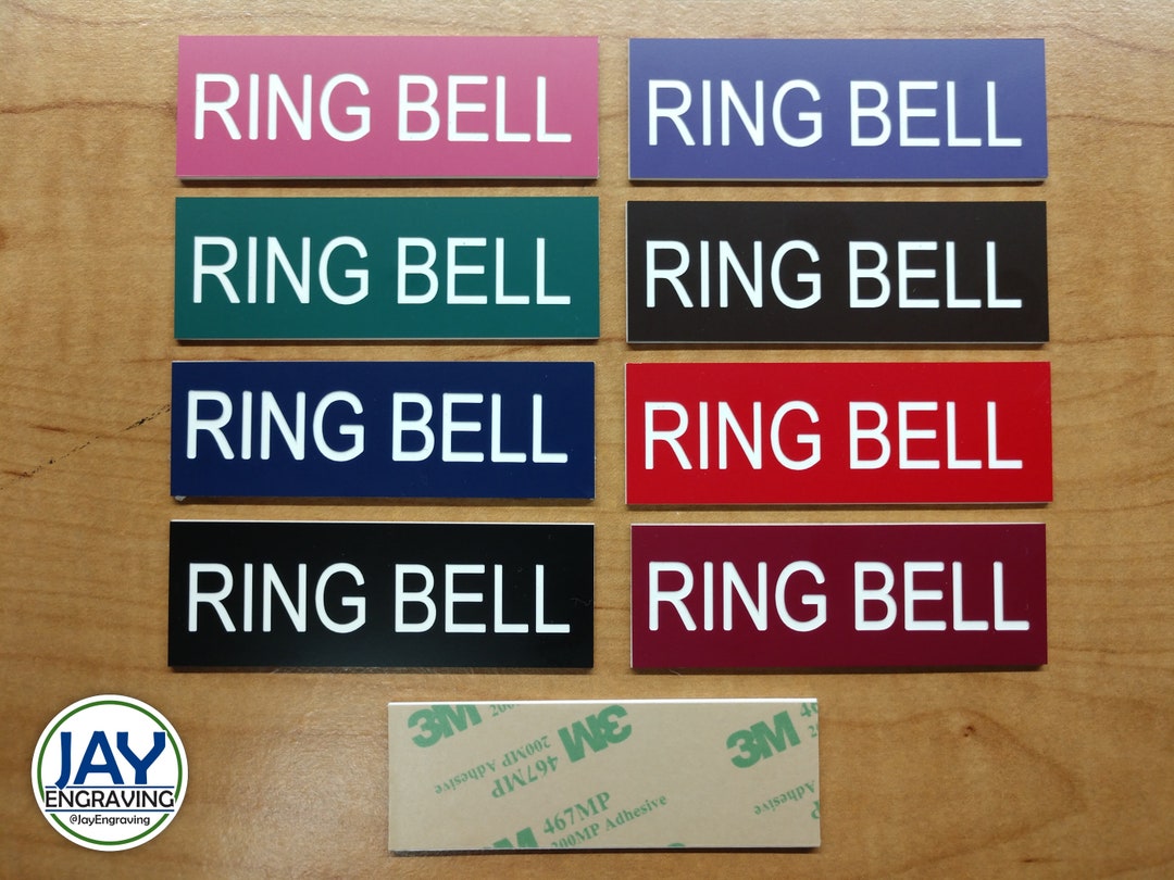 Engraved 1x3 RING BELL Adhesive Backed Plaque | Sign Placard Home Small ...