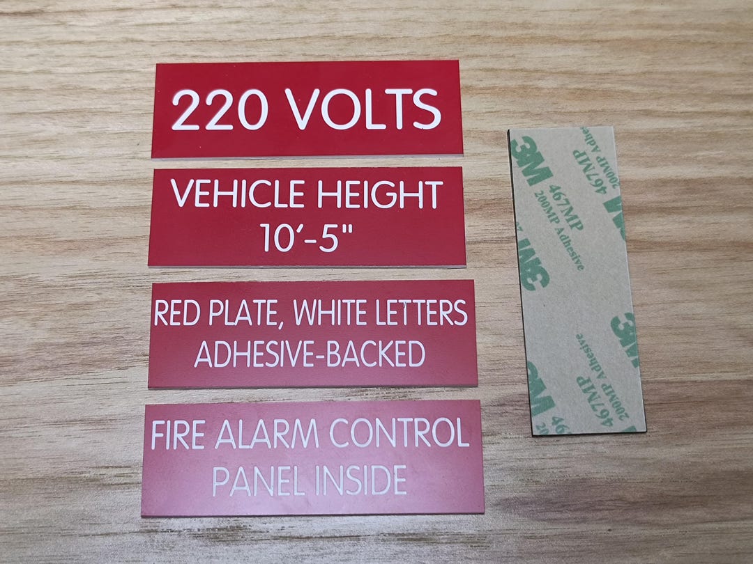 Custom Engraved 1" X 3" Red Plate With Adhesive Backing & Large Type Font Construction ...