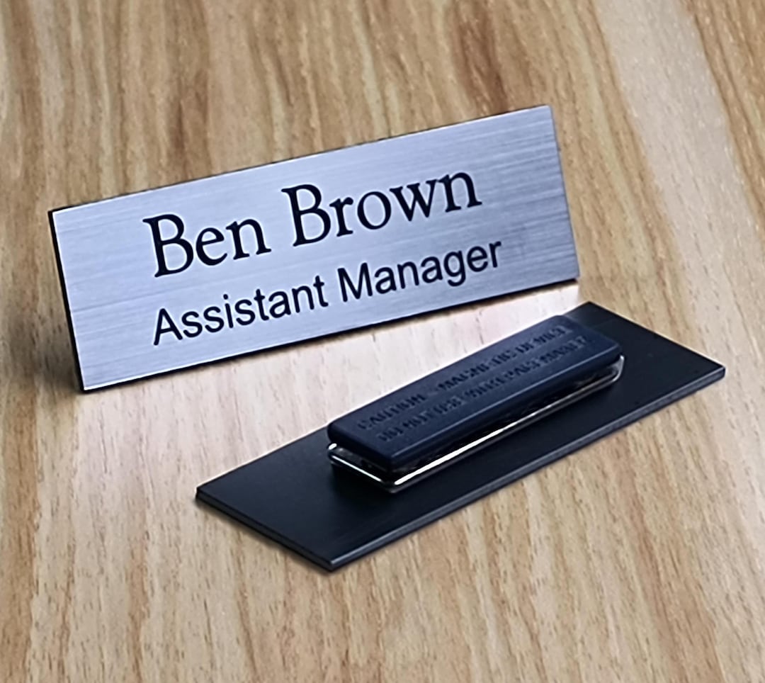 Custom Engraved 1x3 Brushed Silver Name Tag Badge With Magnet ...