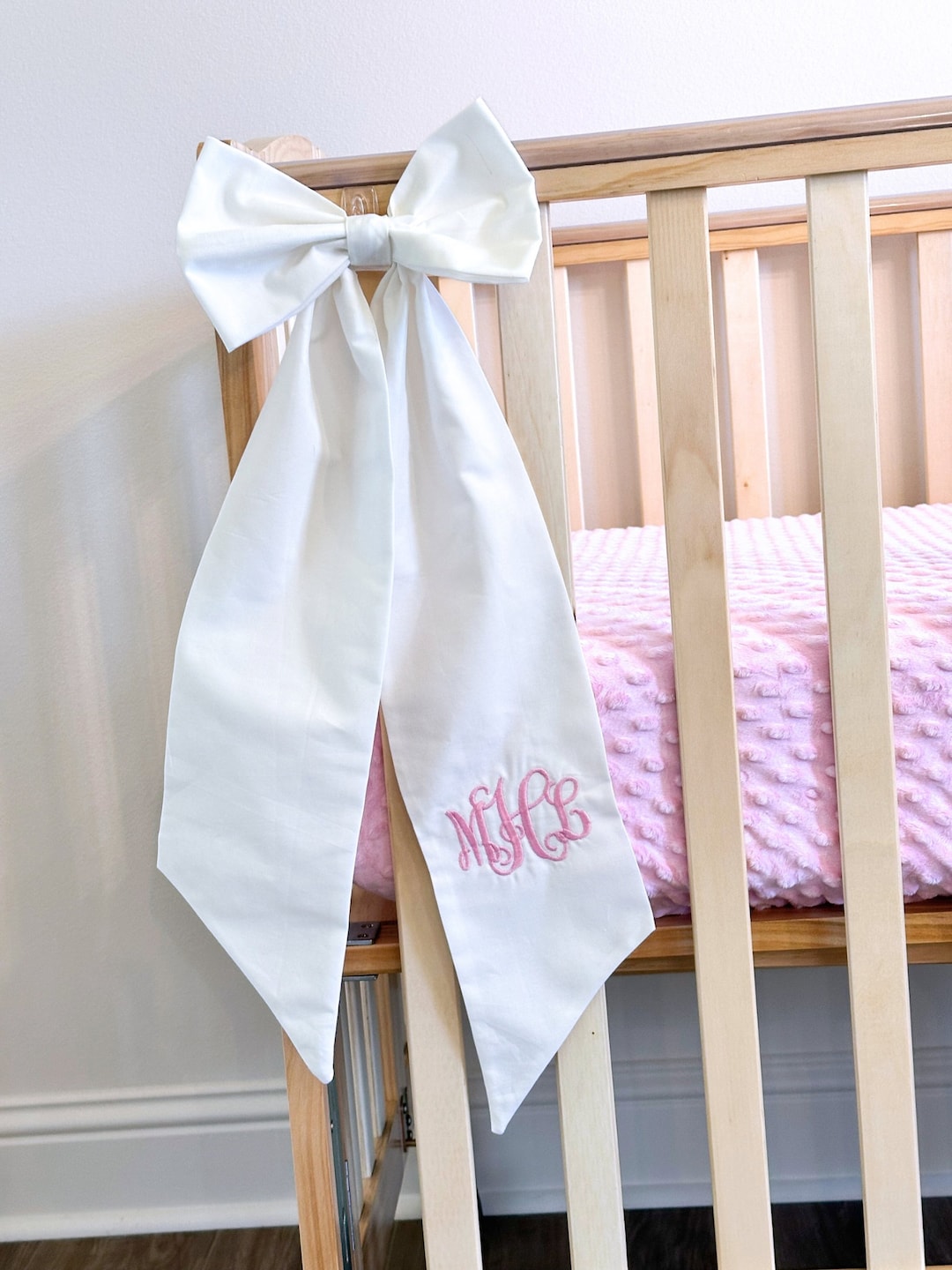 Oversized Crib Bows: Set of 2, White Cotton, Monogrammed Nursery Decor ...