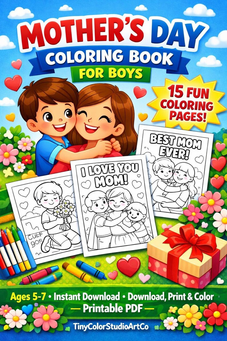 Mother's Day Coloring Book for Boys – Mom & Son Adventures (instant ...
