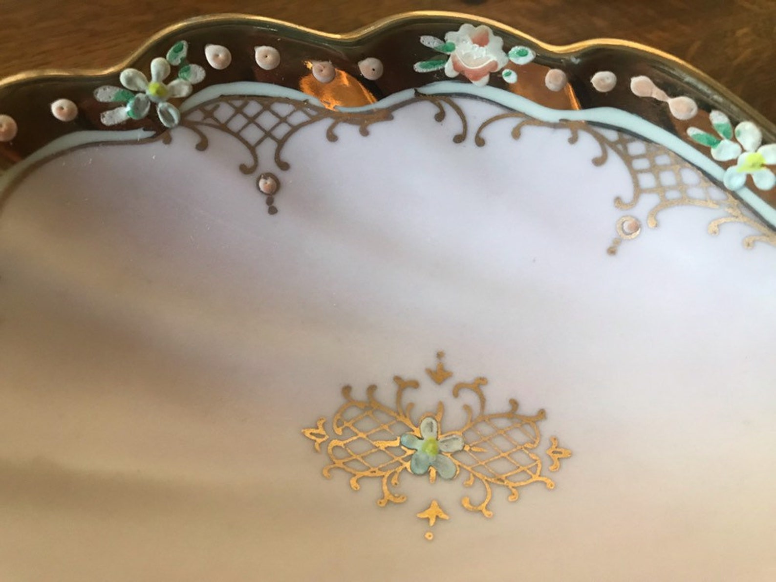 Vintage Pink Shell Dish With Gold Trim and Raised Floral Detail - Etsy