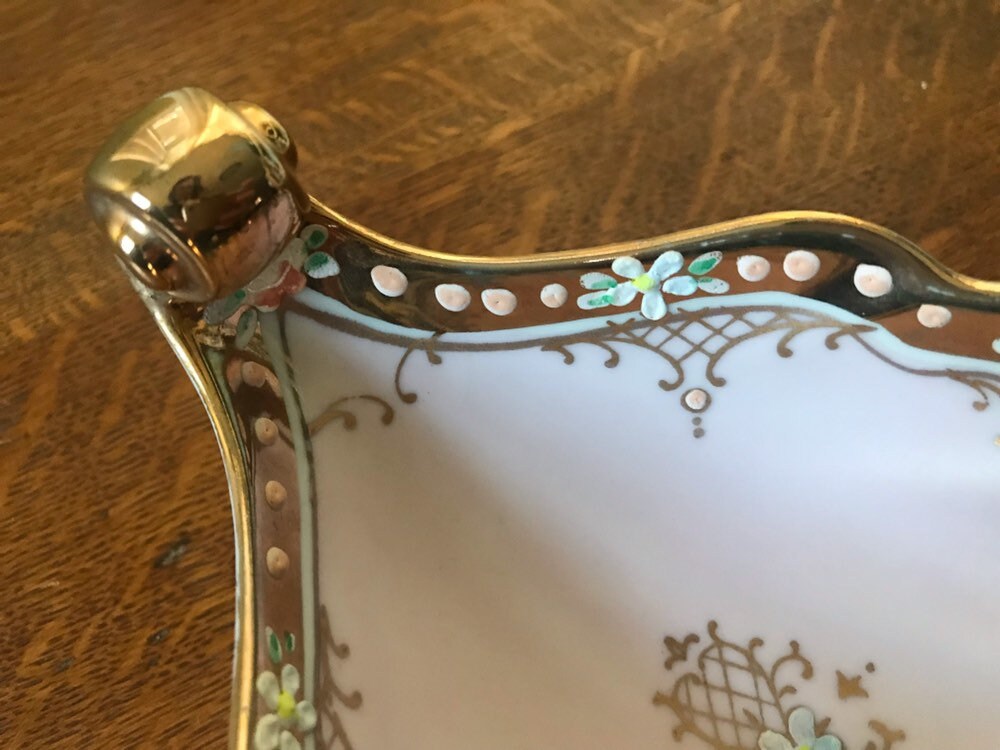 Vintage Pink Shell Dish With Gold Trim and Raised Floral Detail - Etsy