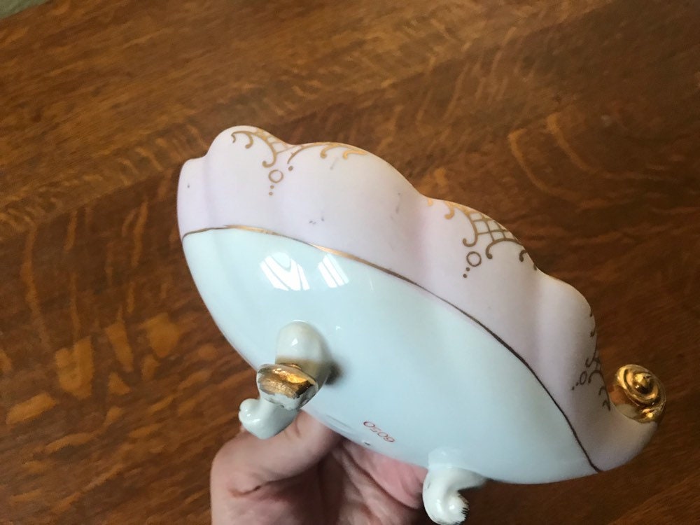 Vintage Pink Shell Dish With Gold Trim and Raised Floral Detail - Etsy