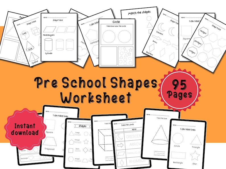 Preschool Shape Tracing Worksheets, Kindergarten Learning Activity ...