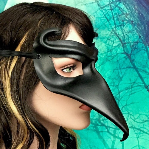 Black Leather Raven Mask Handcrafted Crow Eyemask With Hooked - Etsy