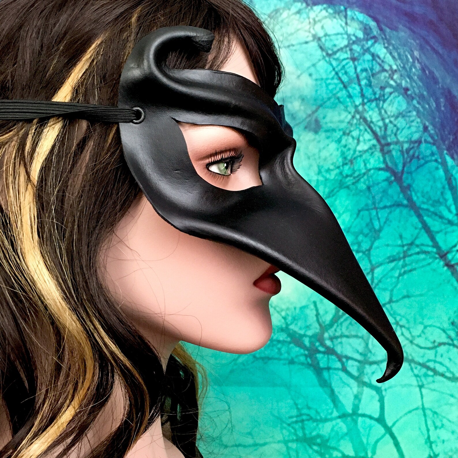 Black Leather Raven Mask Handcrafted Crow Eyemask With Hooked - Etsy