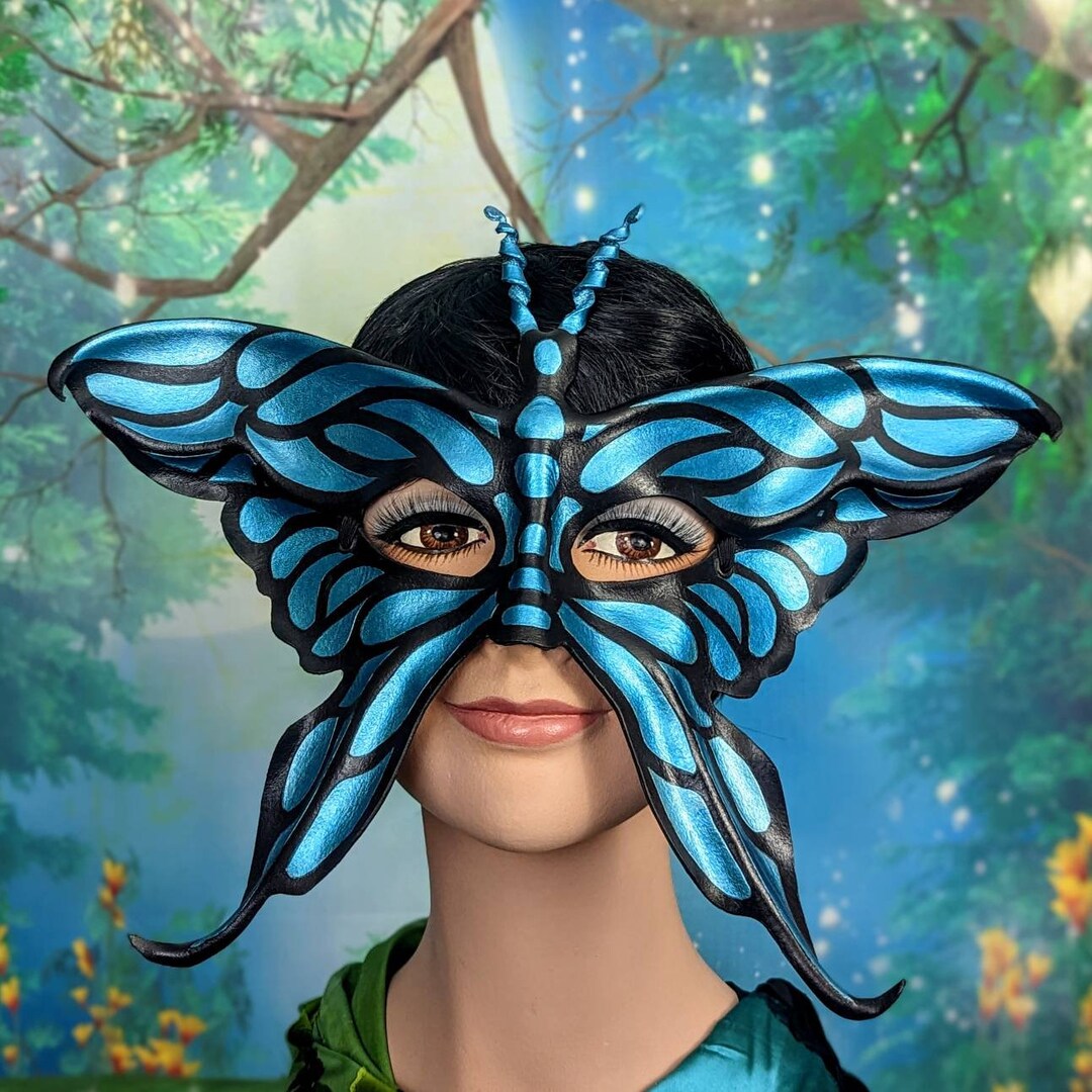 Leather Butterfly Mask, Iridescent Blue and Black Moth Eyemask ...