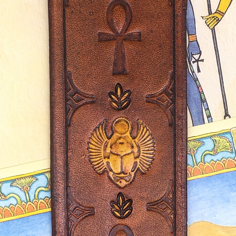 Leather Egypt Bookmark, Scarabs & Ankhs, Handcrafted Egyptian Bookmark ...