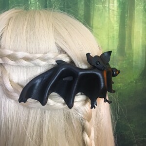 Leather Bat Hair Slide, Handcrafted Bat Stick Barrette, Cute Black ...